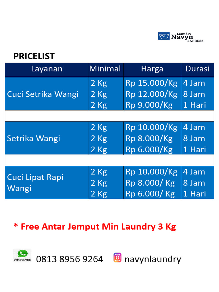Pricelist Laundry Kiloan | PDF