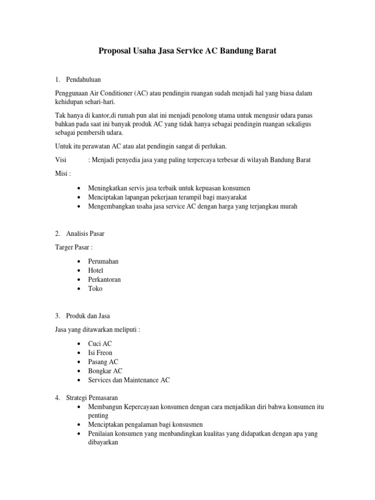 Proposal Usaha Jasa Service AC Bandung Barat (PACE) | PDF