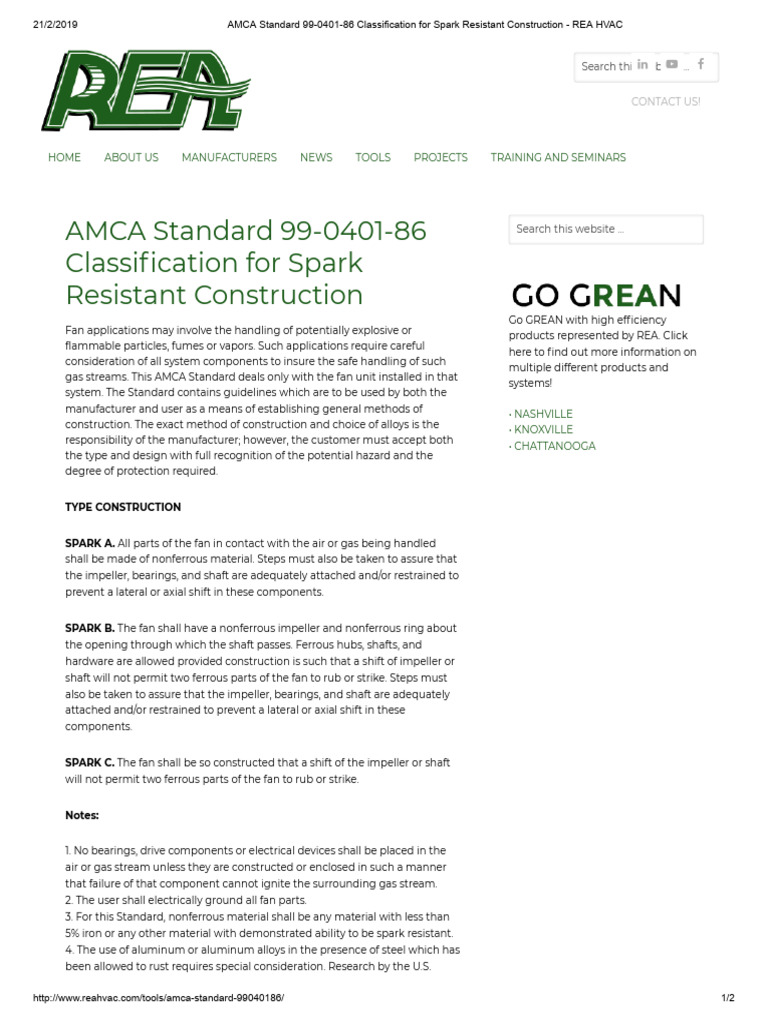 AMCA Standard 99-0401-86 Classification For Spark Resistant ...