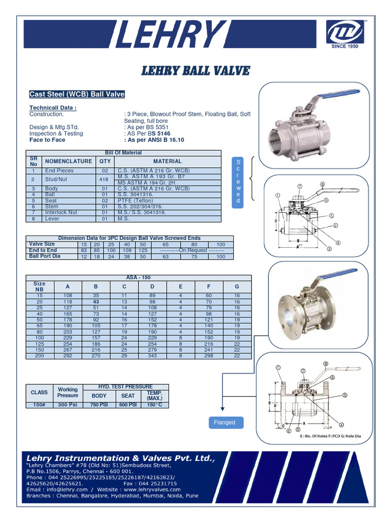 Ball Valve CS Lehry | PDF | Valve | Mechanical Engineering