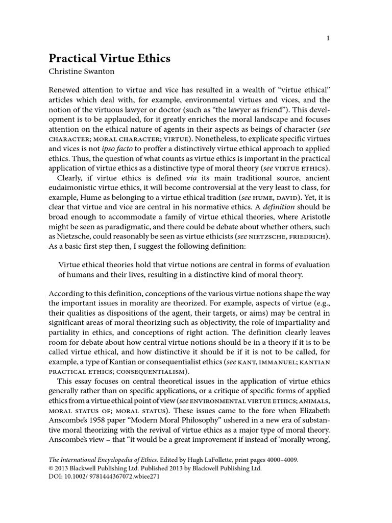 Practical Virtue Ethics Christine Swanton | PDF | Virtue Ethics | Virtue