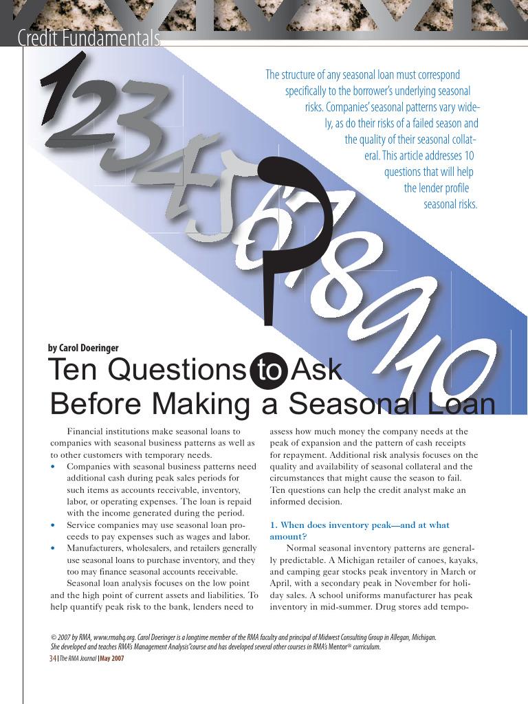 Ten Questions To Ask Before Making A Seasonal Loan | PDF | Loans | Credit