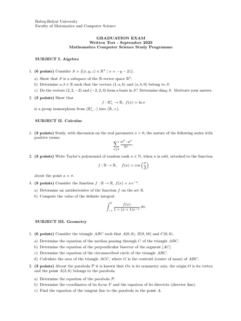 Subiect Matematica Informatica Septembrie 2023 en | PDF | Euclidean ...