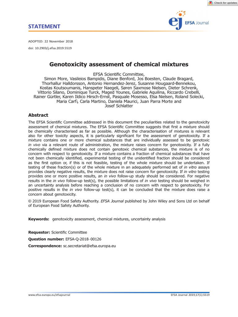 EFSA 2019 - Statement On Genotoxicity Assessment of Chemical Mixtures | PDF | Quantitative ...