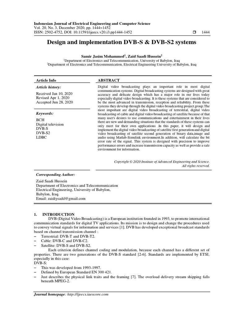 Design and Implementation DVB-S DVB-S2 Systems | PDF | Signal To Noise ...