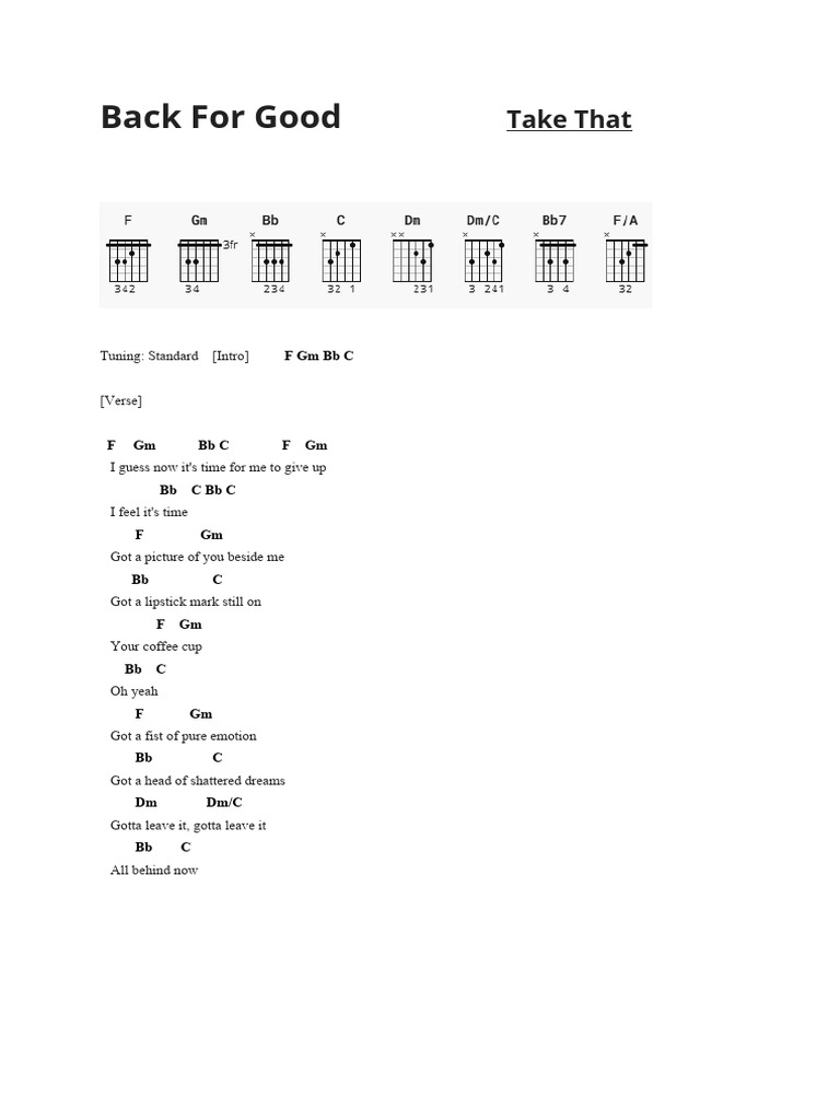 Take That - Back For Good Lyrics | PDF | Songs | Musical Forms