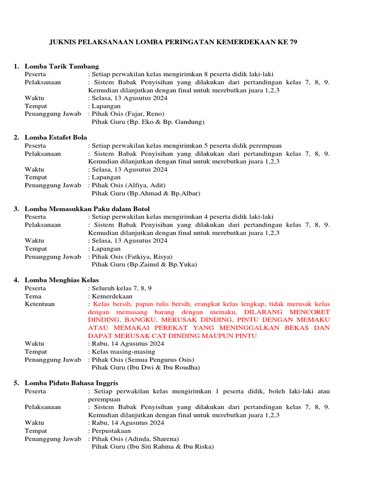 Juknis Pelaksanaan Lomba Peringatan Kemerdekaan Ke 79 | PDF