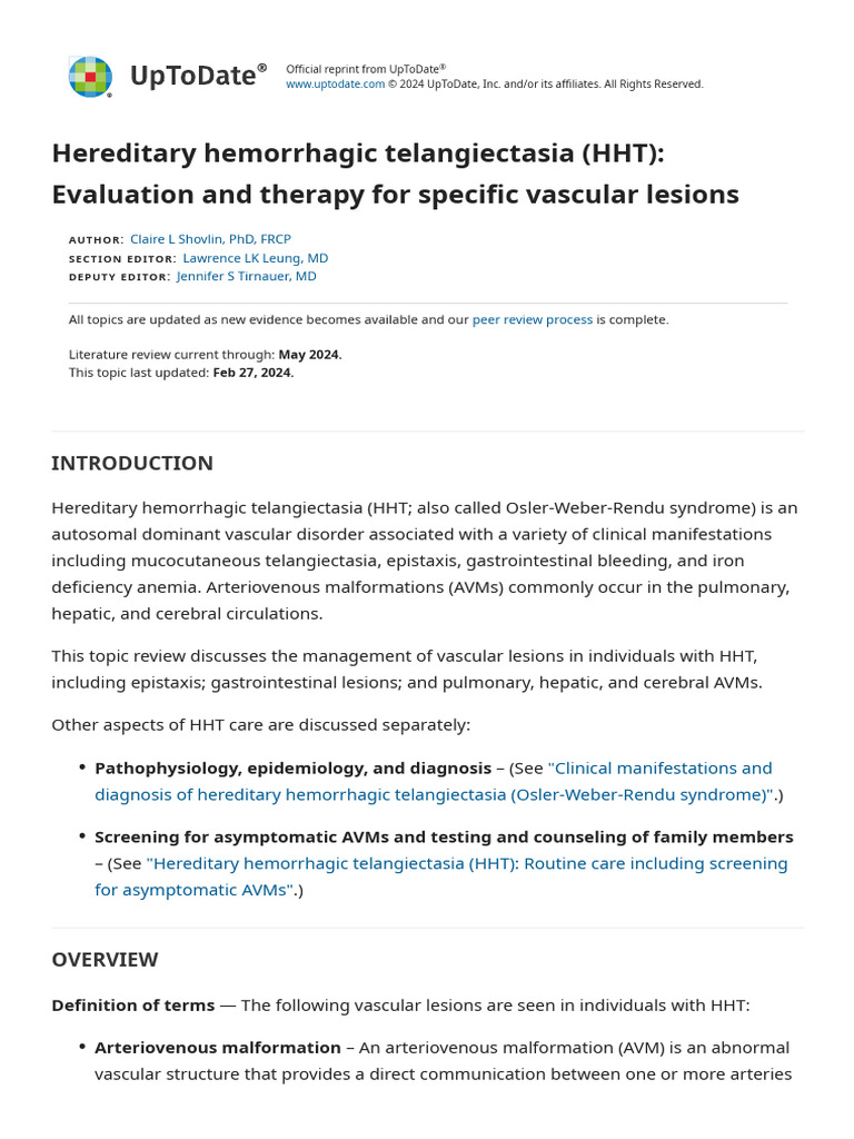 Hereditary Hemorrhagic Telangiectasia (HHT) - Evaluation and Therapy ...