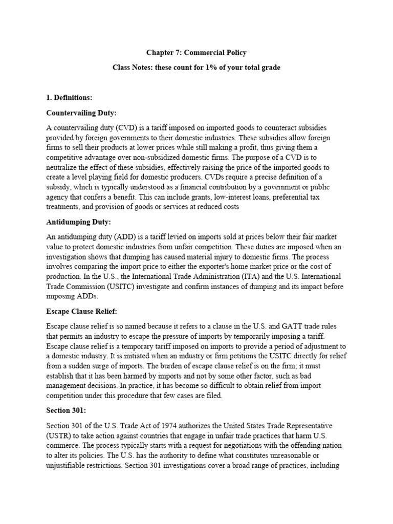 Chapter 7 ECO 4451 | PDF | Dumping (Pricing Policy) | Tariff