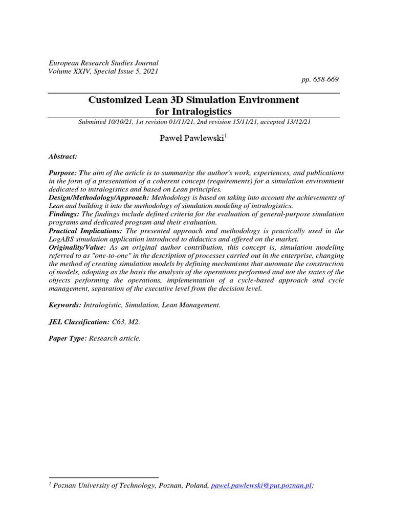 Customized Lean 3D Simulation Environment For Intralogistics | PDF ...