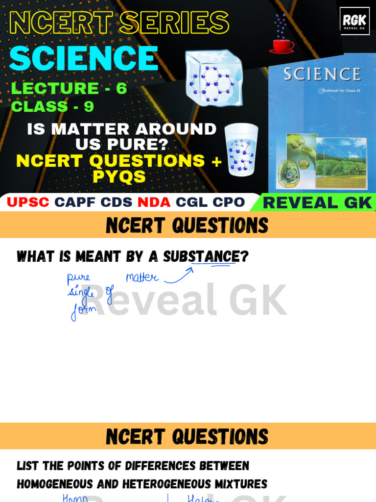 Class 9 Chapter 2 NCERT Questions + PYQs | PDF | Solubility | Mixture