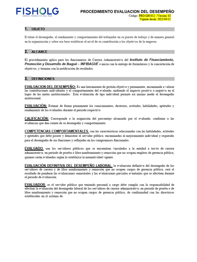 Procedimiento Evaluacion de Desempeño | PDF | Evaluación de desempeño | Evaluación