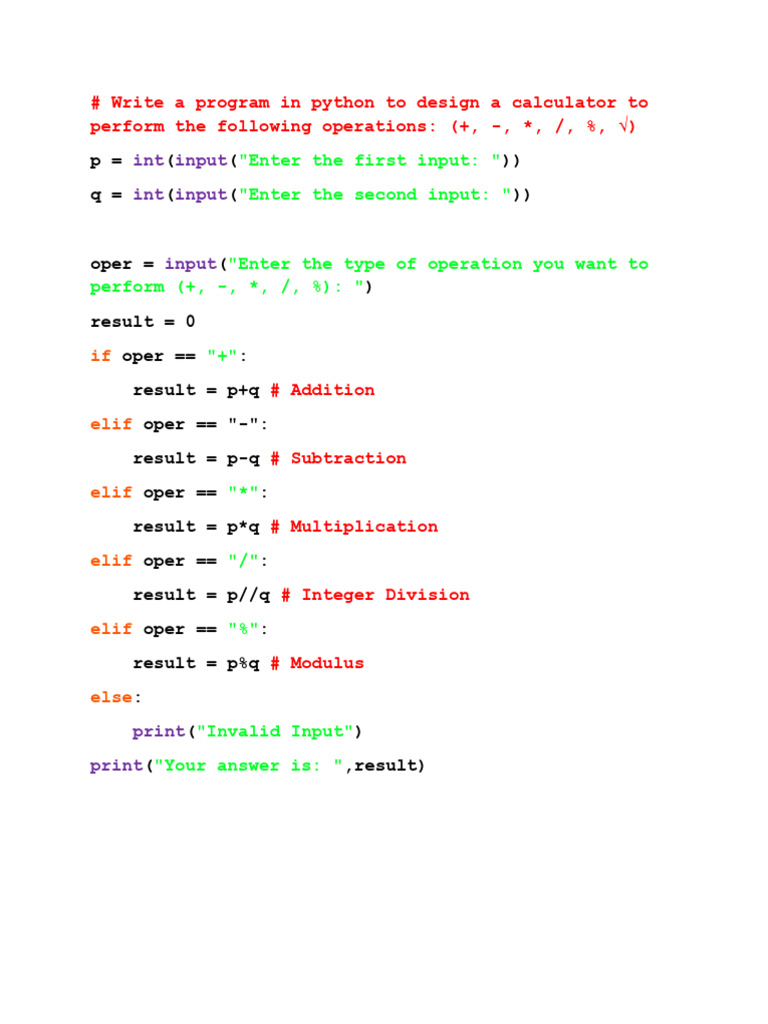Python Calculator Program Guide | PDF