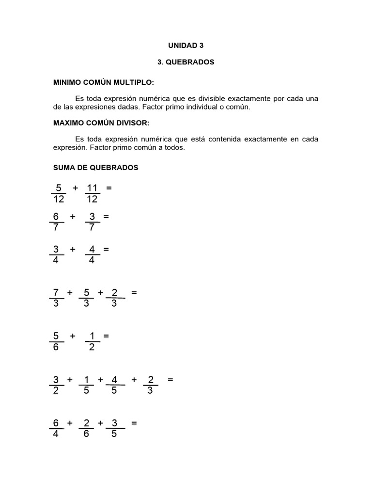 Operaciones Básicas con Quebrados | PDF