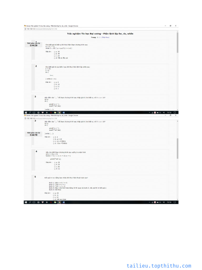 (Topthithu - Com) de Thi Mon Tin Hoc Dai Cuong Phan Vong Lap - Dai Hoc BKDN | PDF | Career ...