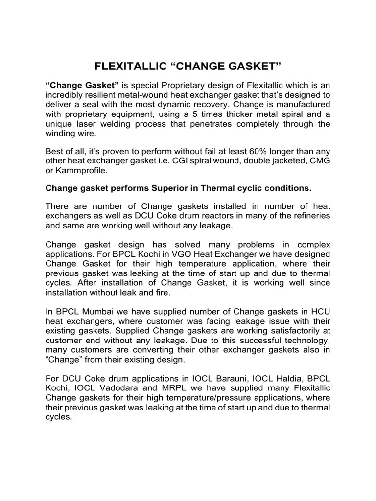 Flexitallic Change Gasket: Leak-Proof Solution | PDF | Heat Exchanger | Mechanical Engineering
