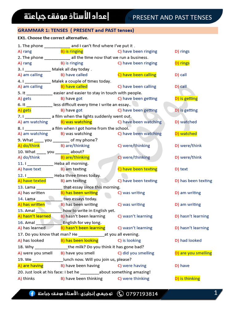 UNIT ONE PRESENT AND PAST TENSES -ANSWERS | PDF | Text Messaging ...