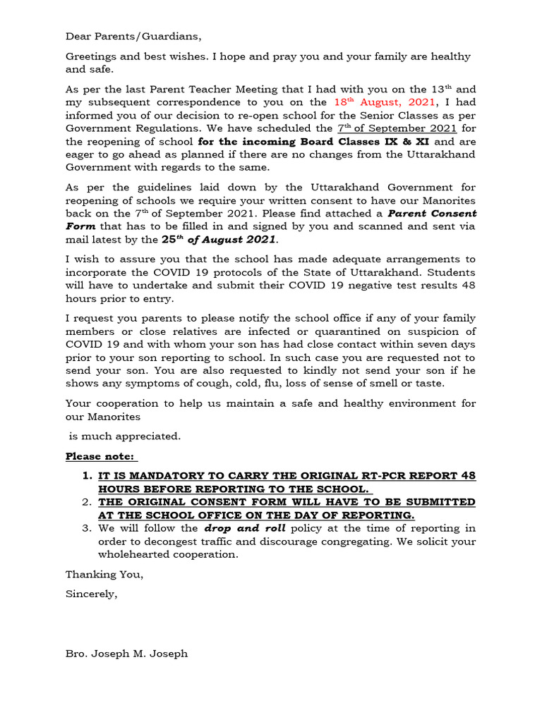 Covering Letter Incoming IX & XI REVISED | PDF