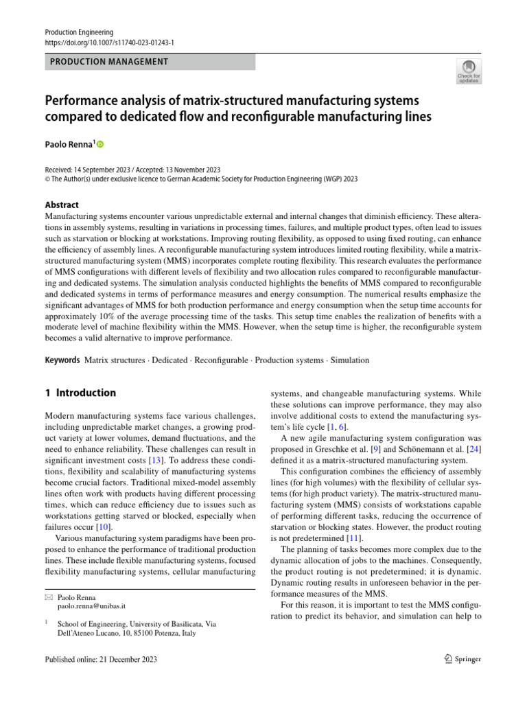 Performance Analysis of Matrix Structured Manufacturing Systems ...