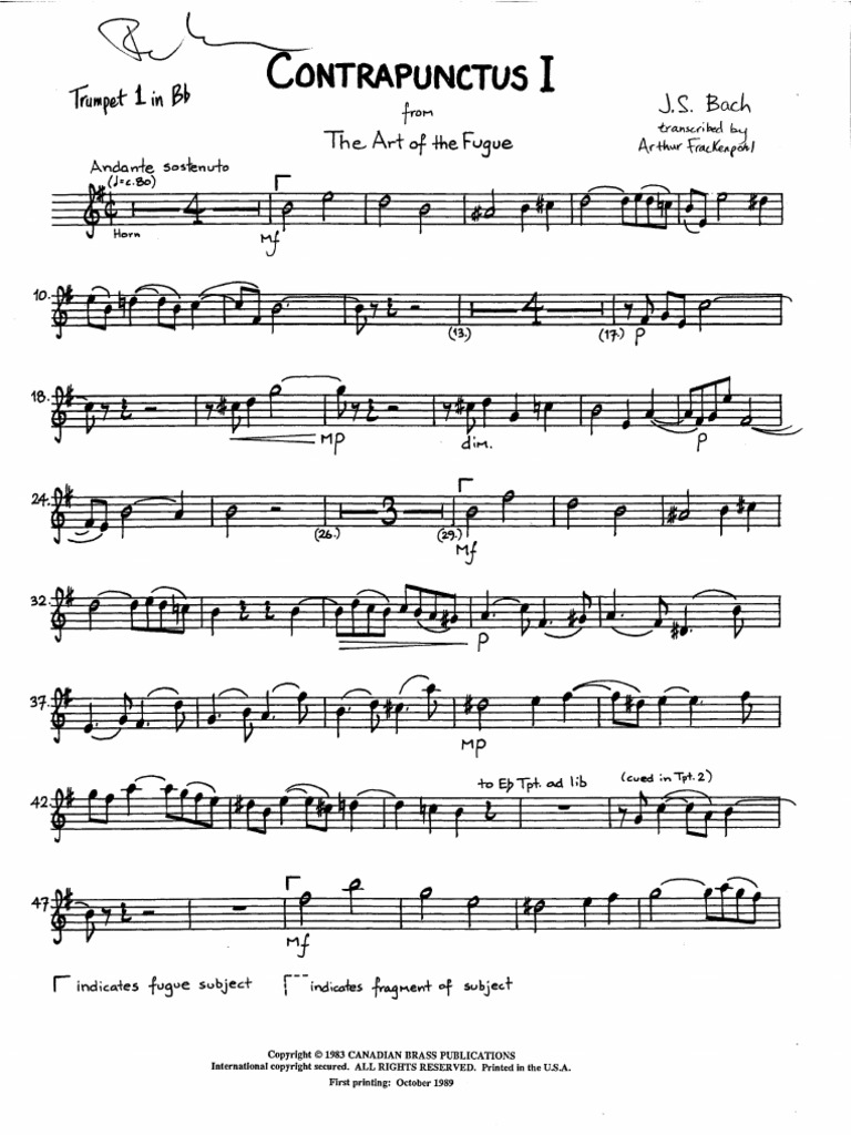 J.S.BACH - CONTRAPUNCTUS I. AND II. - Brass Quintet | PDF