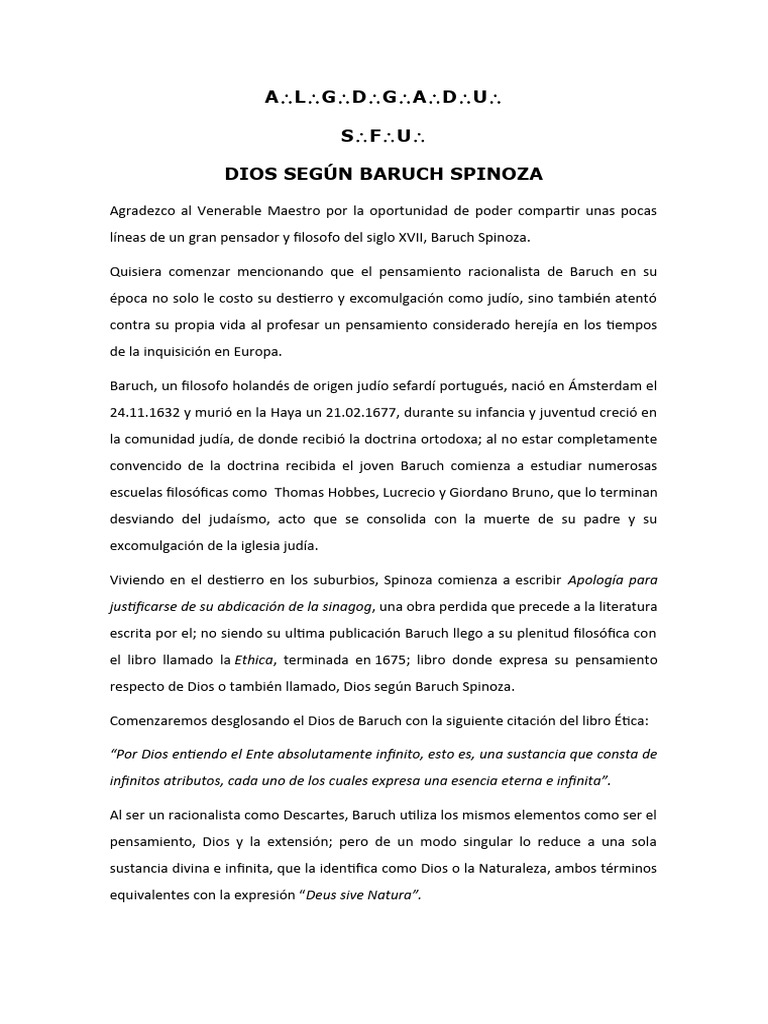 Dios según Baruch Spinoza: Libertad y Naturaleza | PDF | Baruch Spinoza