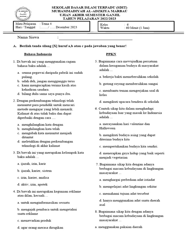 Tema 4 Soal Uas Kelas 6 | PDF | Ilmu Sosial | Seni