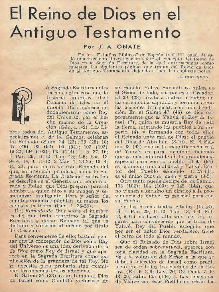 El Reino de Dios en El AT - J A Oñate | PDF | Creencia religiosa y doctrina | Textos Religiosos