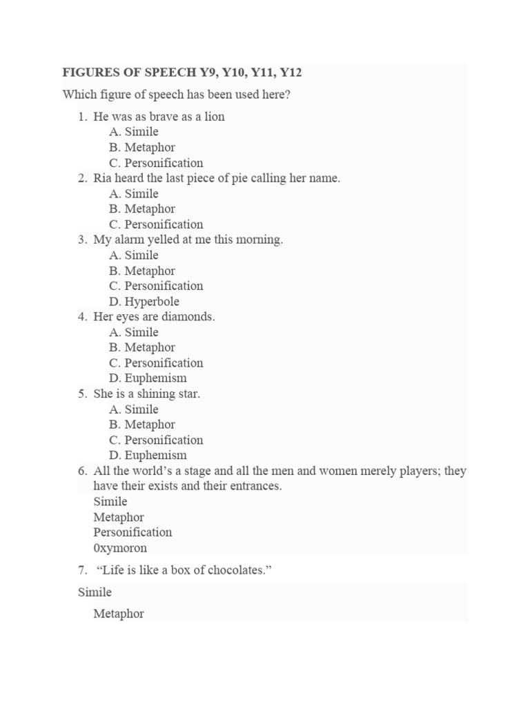 Figures of Speech Y9 | PDF | Metaphor