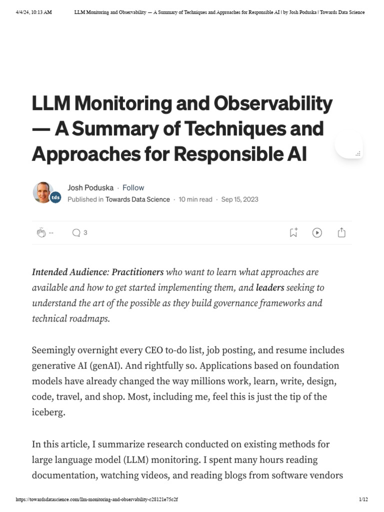 LLM Monitoring and Observability - A Summary of Techniques and Approaches For Responsible AI ...
