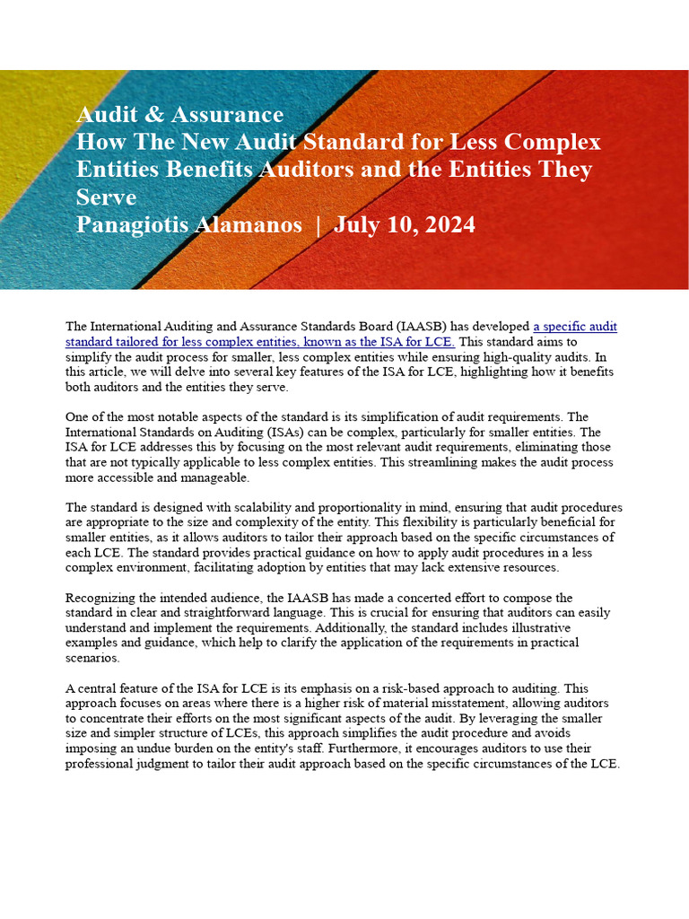 Audit Standard For Less Complex Entities | PDF | Audit | Business