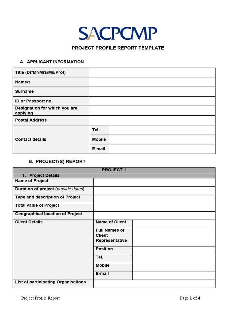 Project Profile Report Template For Re Registration | PDF