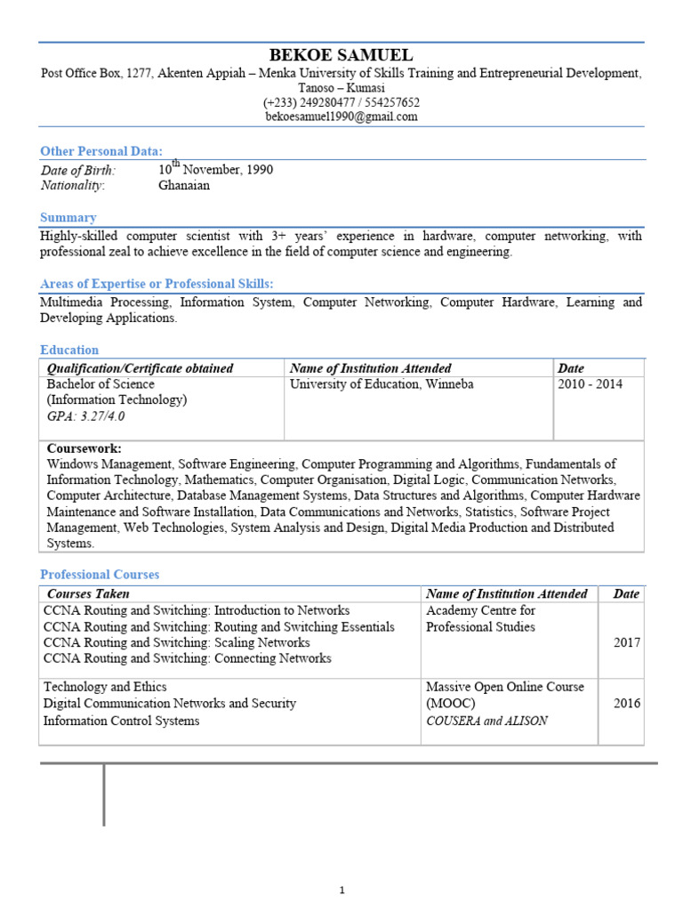 Bekoe's CV | PDF | Software | Microsoft Access Bekoe's CV | PDF | Software | Microsoft Access