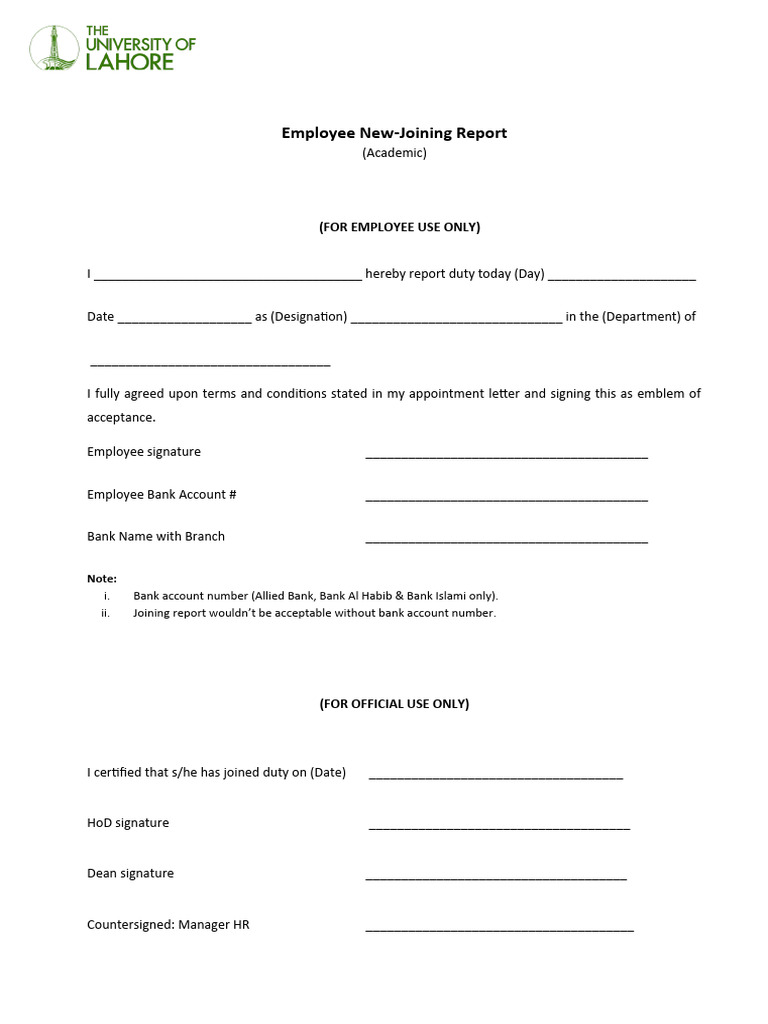 New Joining Report | PDF