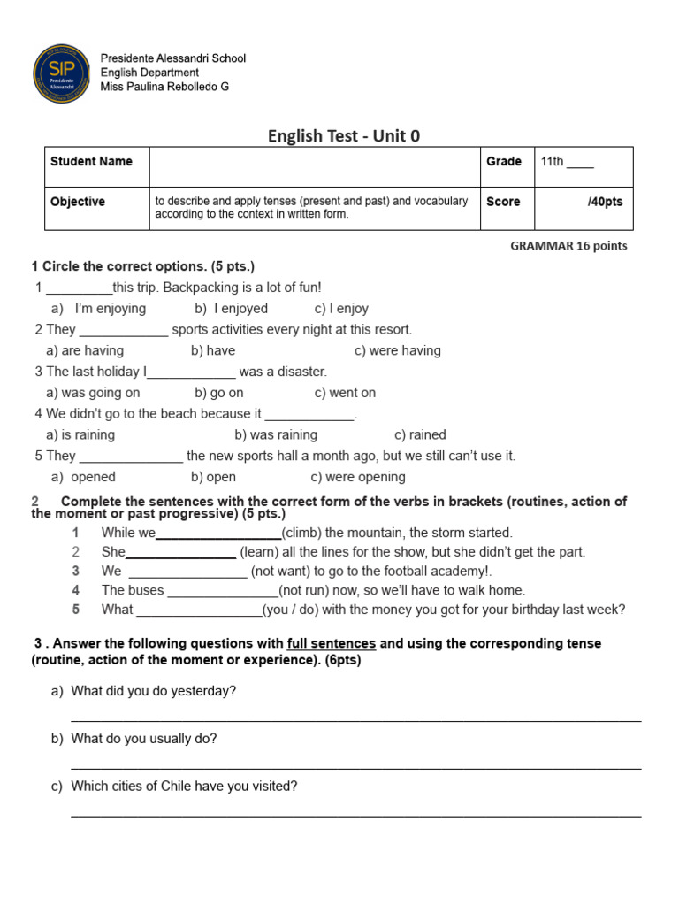Unit Test 3° Medio - Docx - Documentos de Google | PDF | Linguistic ...