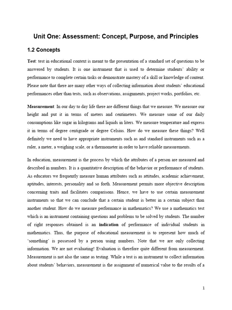 Unit One Assessment and Evaluation | PDF | Educational Assessment ...