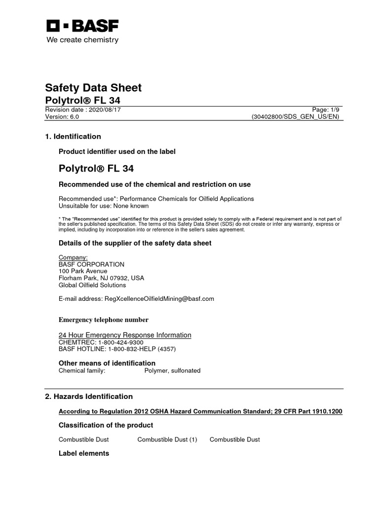 Polytrol+FL+34 30402800 SDS GEN US en 6-0 | PDF | Toxicity | Particulates