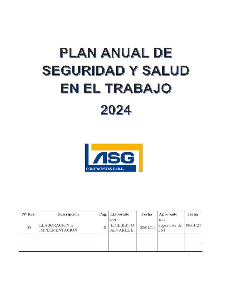 Plan Anual de Seguridad y Salud 2024 | PDF | Seguridad y salud ocupacional