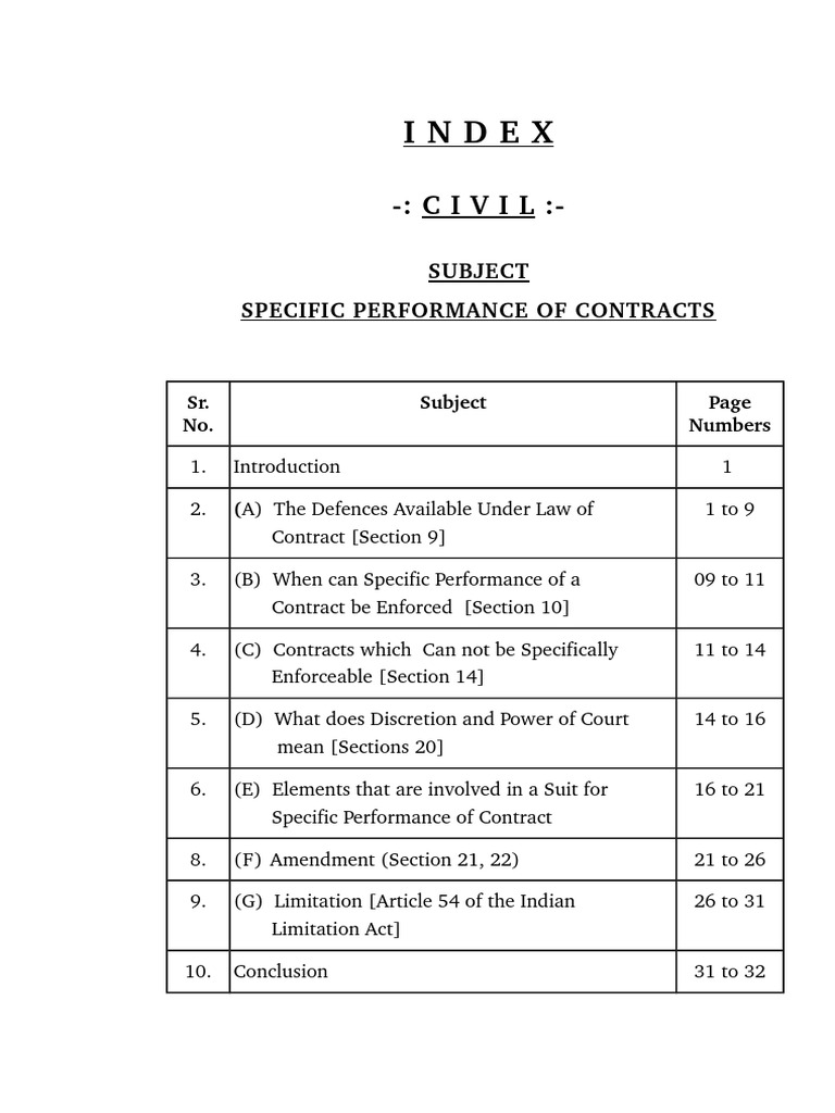 Specific Performance of Contracts Explained | PDF | Misrepresentation ...