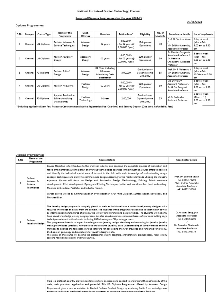 NIFT Chennai Diploma Courses Offered For 2024-25-0 | PDF | Jewellery ...