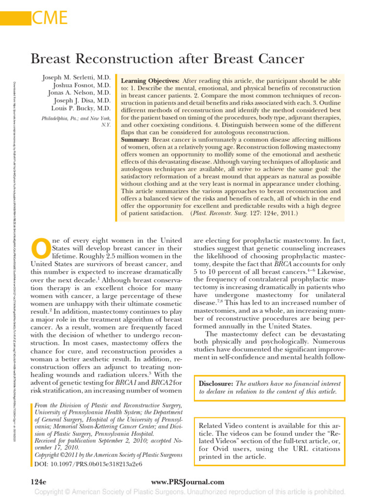 Breast Reconstruction After Breast Cancer.41 | PDF | Mastectomy ...