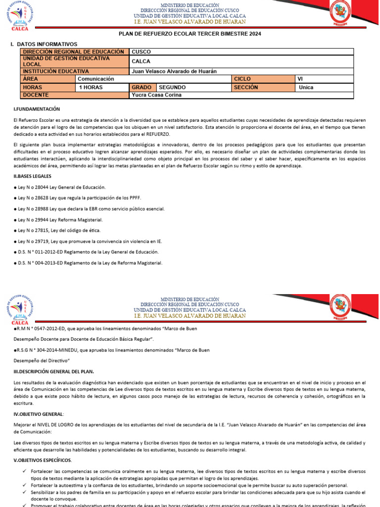 Plan de Refuerzo 2° | PDF | Evaluación | Aprendizaje
