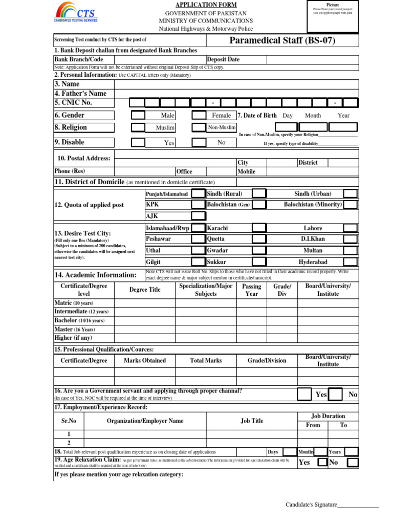 Paramedical Staff NHMP Application Form | PDF | Cheque | Banks