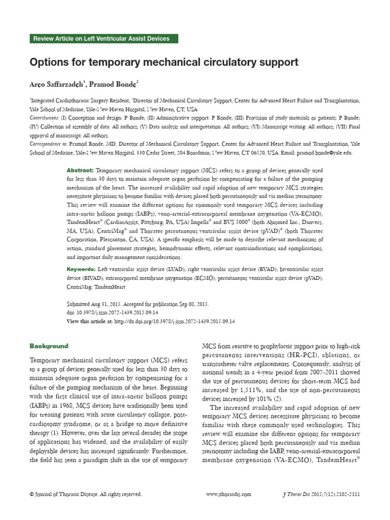 Options For Temporary Mechanical Circulatory Support: Areo Saffarzadeh ...