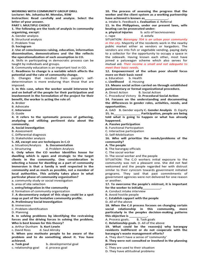 Working With Community - Group Dril | PDF | Community | Goal