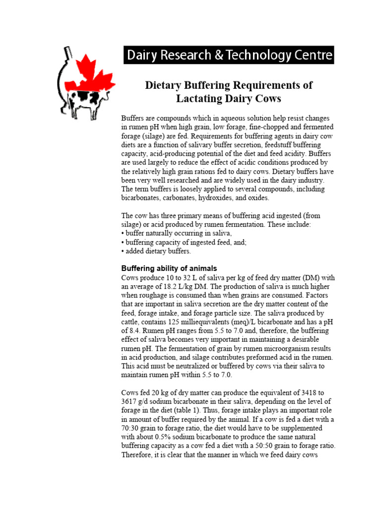 Dietary Buffering Requirements of Lactating Dairy Cows Univ Alberta ...