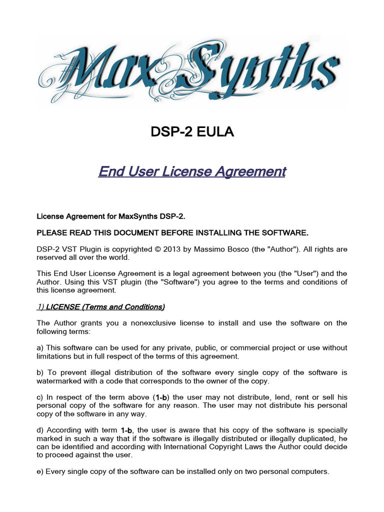 DSP2 Eula | PDF | License | Computing