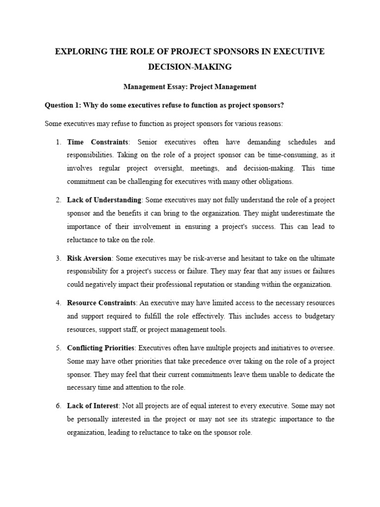 Exploring The Role of Project Sponsors in Executive Decision Making ...