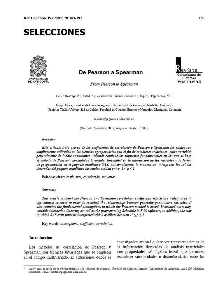 De Pearson A Spearman | PDF