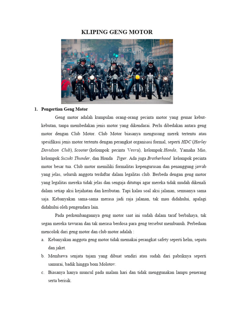 Dampak dan Masalah Geng Motor di Remaja | PDF | Politik | Gaya Hidup
