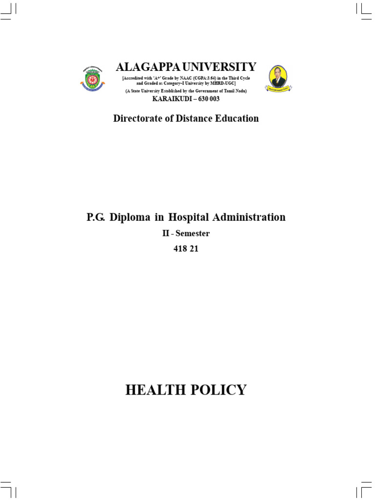 PG PG DIPLOMA Hospital Administration 418 21 Health Policy 8380 | PDF ...